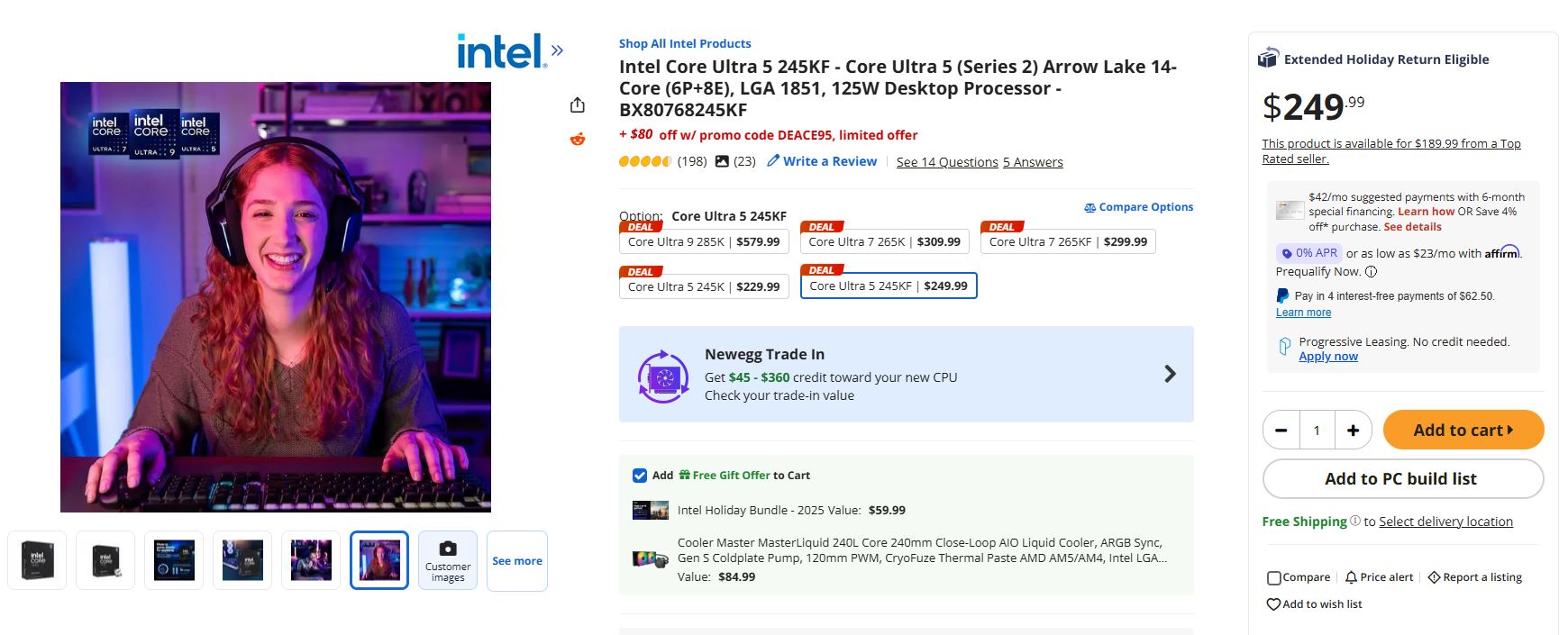 Core Ultra 5 245KF Now Only $170 With Free 240mm AIO and Intel Holiday ...